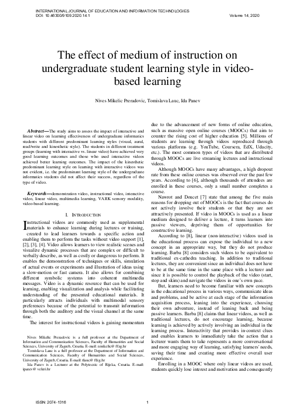 (PDF) Impact of Video Type on Student Learning Styles