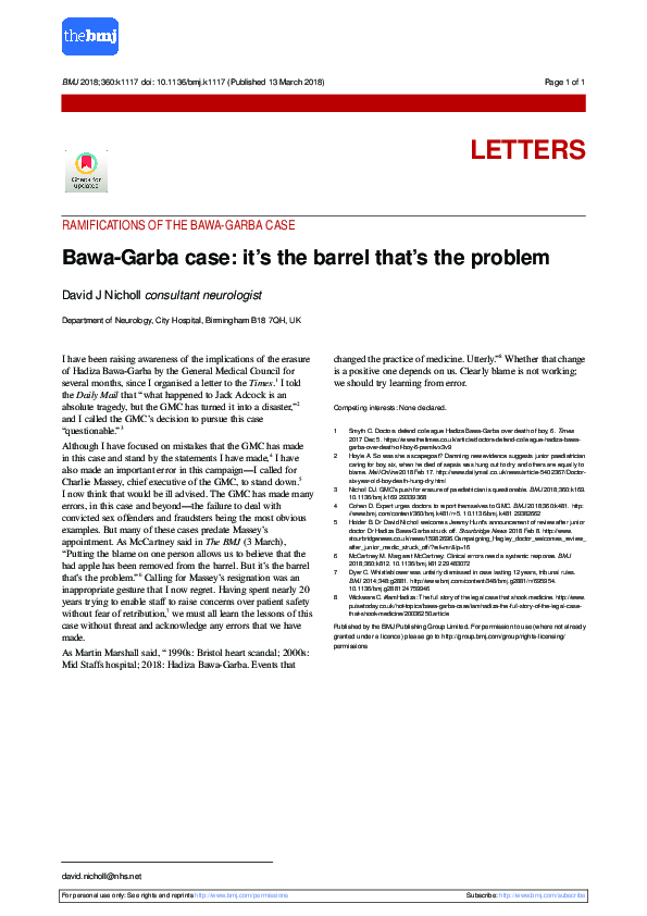 (PDF) Bawa-Garba case: it’s the barrel that’s the problem