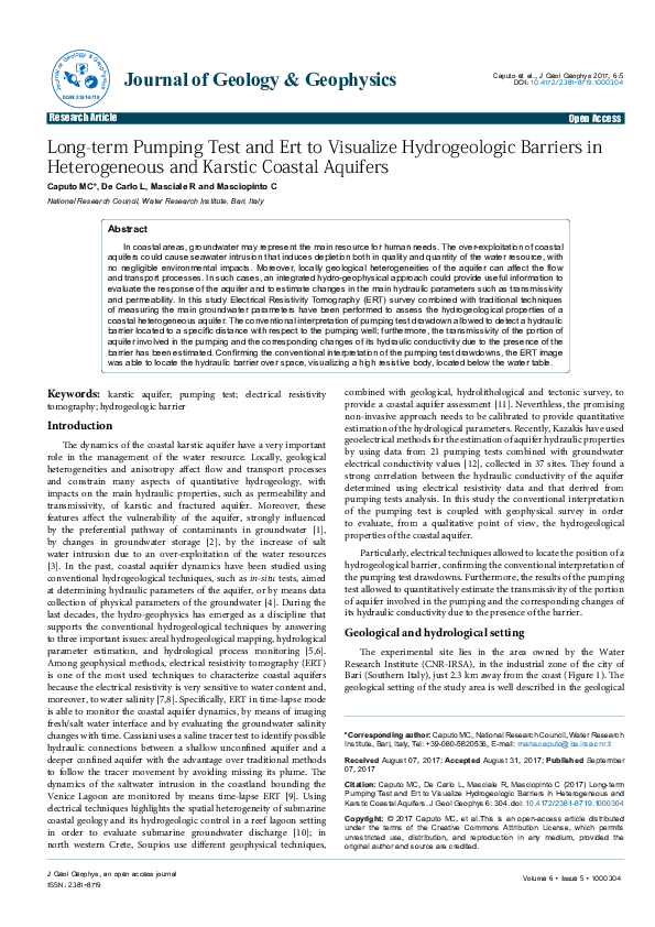 (PDF) Long-term Pumping Test and Ert to Visualize Hydrogeologic ...