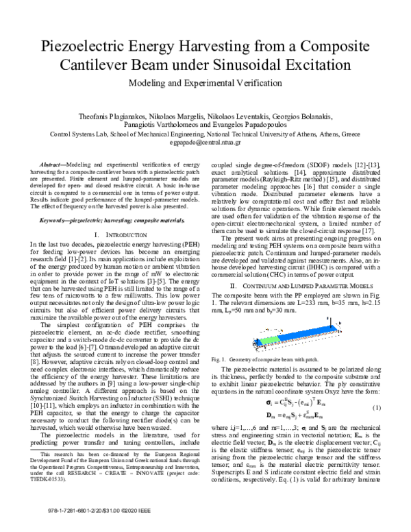 (PDF) Piezoelectric Energy Harvesting from a Composite Cantilever Beam under Sinusoidal ...
