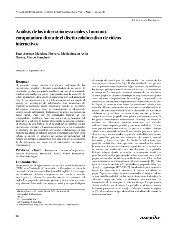 (PDF) Análisis de las interacciones sociales y humano-computadora ...