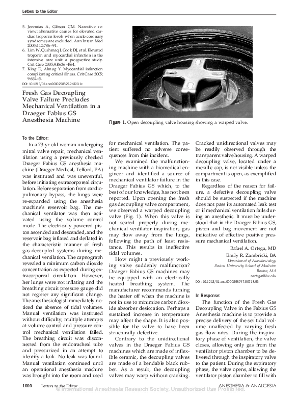 (PDF) Fresh Gas Decoupling Valve Failure Precludes Mechanical ...