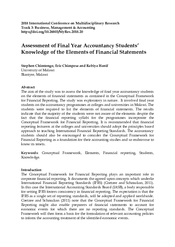 (PDF) Assessment of Final Year Accountancy Students’ Knowledge of the Elements of Financial ...