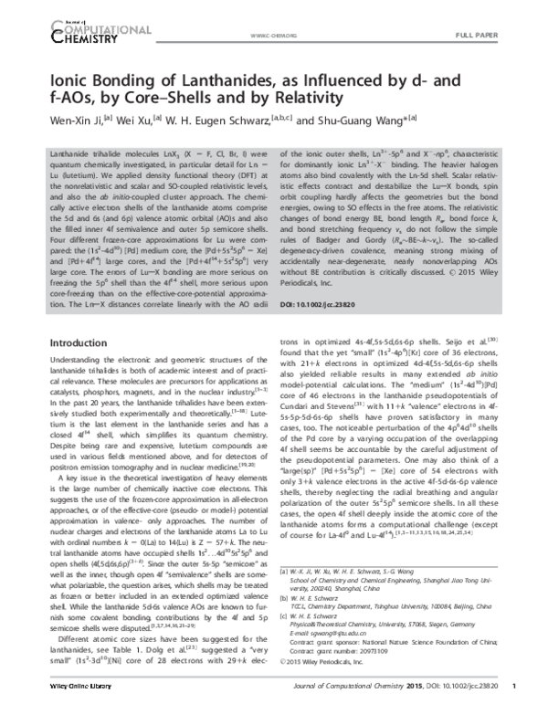 (PDF) Ionic bonding of lanthanides, as influenced by d- and f-atomic ...