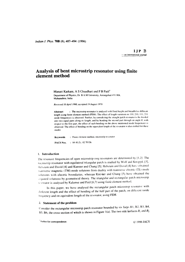 (PDF) Analysis of Bent Microstrip Resonator Using Finite Clement Method