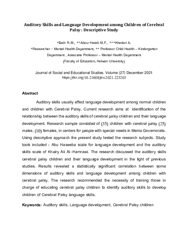 (PDF) Auditory Skills and Language Development among Children of ...
