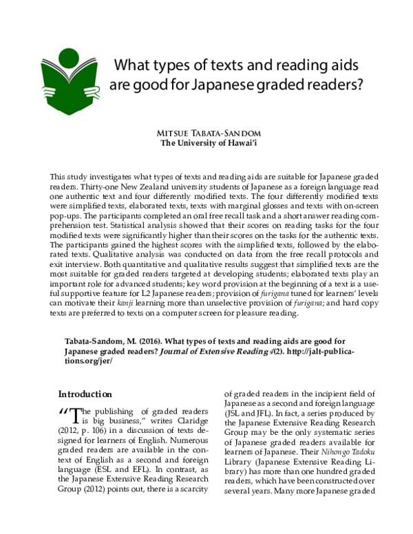 (PDF) What types of texts and reading aids are good for Japanese graded ...