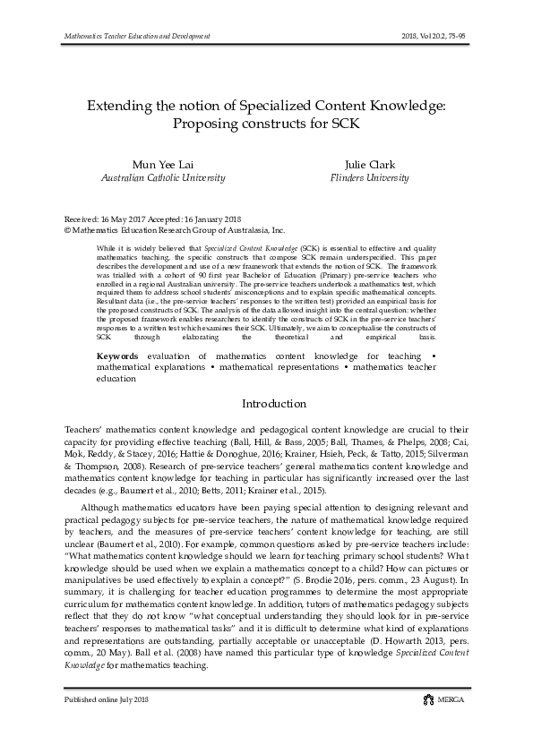 (PDF) Extending the Notion of Specialized Content Knowledge: Proposing ...