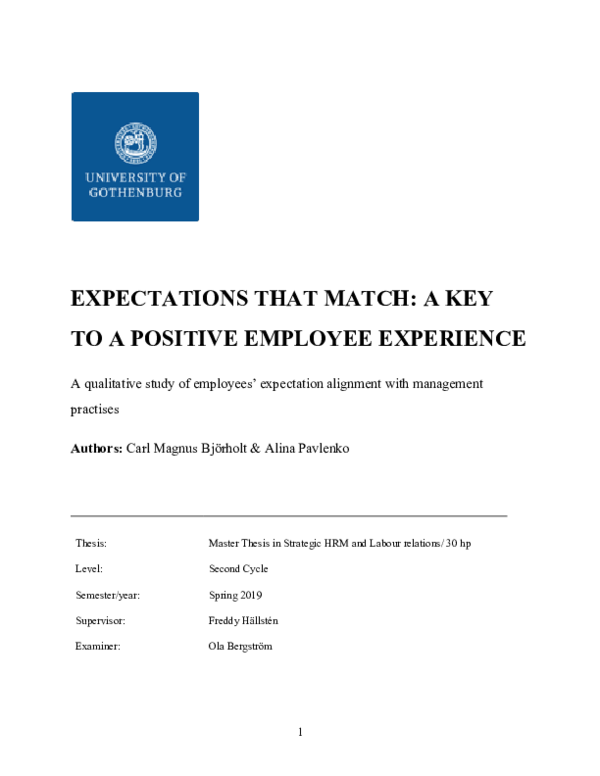 (PDF) EXPECTATIONS THAT MATCH: A KEY TO A POSITIVE EMPLOYEE EXPERIENCE ...