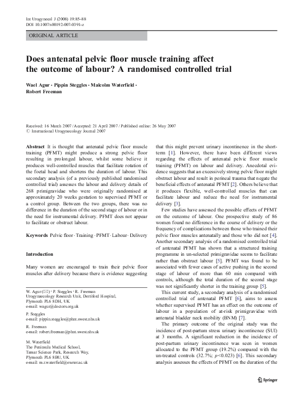 (PDF) Does antenatal pelvic floor muscle training affect the outcome of labour? A randomised ...