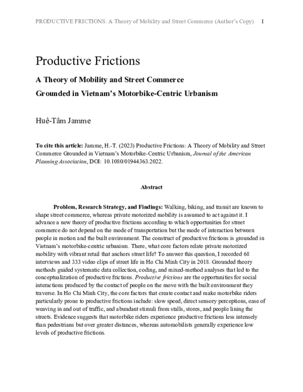 (PDF) Productive Frictions: A Theory of Mobility and Street Commerce ...