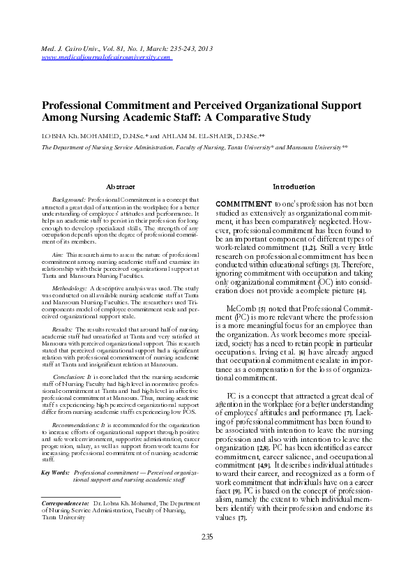 (PDF) Professional Commitment and Perceived Organizational Support ...
