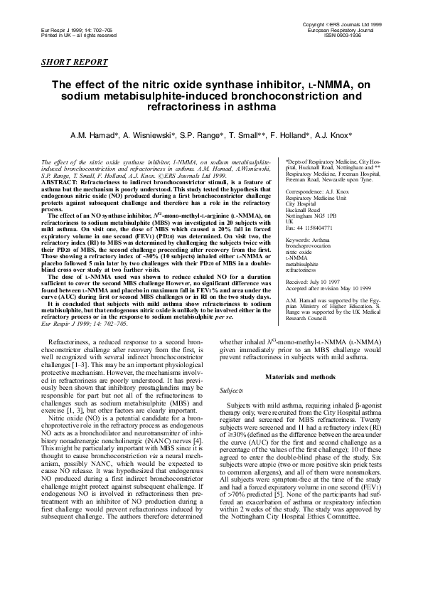(PDF) The effect of the nitric oxide synthase inhibitor, l‐NMMA, on ...