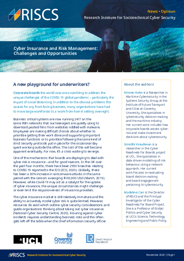 (PDF) Cyber Insurance and Risk Management: Challenges and Opportunities ...