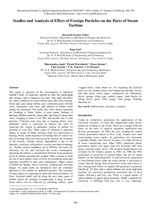 (PDF) Studies and Analysis of Effect of Foreign Particles on the Parts ...