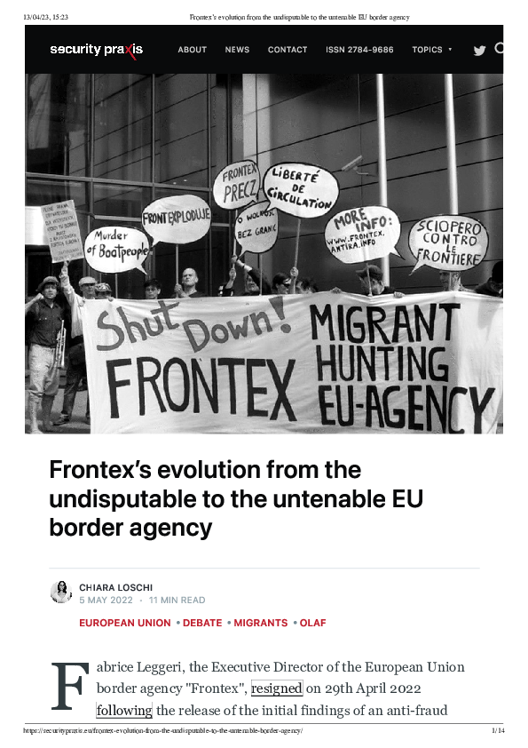 (PDF) Frontex's evolution from the undisputable to the untenable EU ...