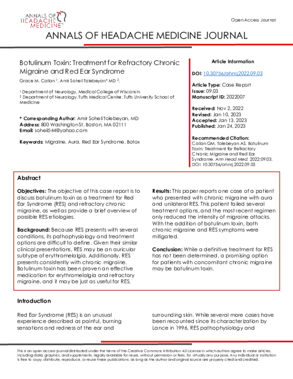 (PDF) Botulinum Toxin: Treatment for Refractory Chronic Migraine and ...
