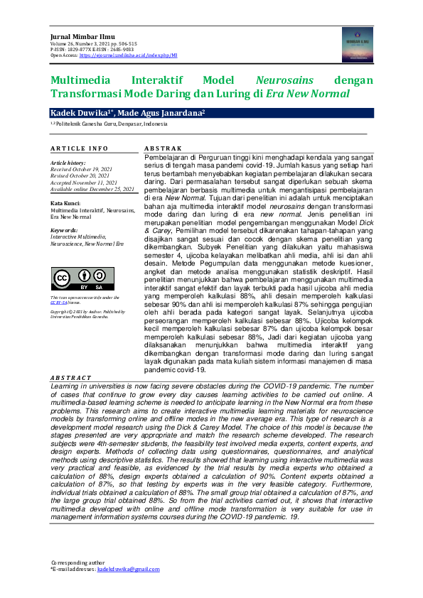 (PDF) Multimedia Interaktif Model Neurosains dengan Transformasi Mode ...