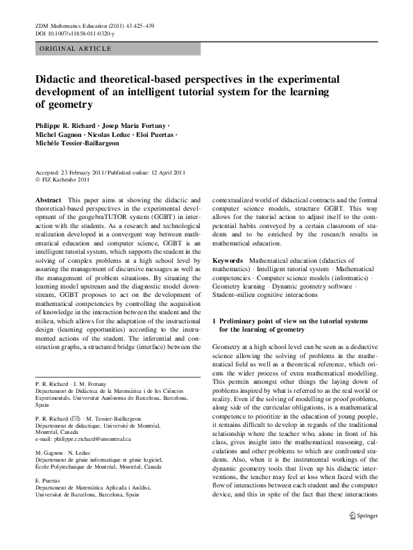 (PDF) Didactic and theoretical-based perspectives in the experimental development of an ...
