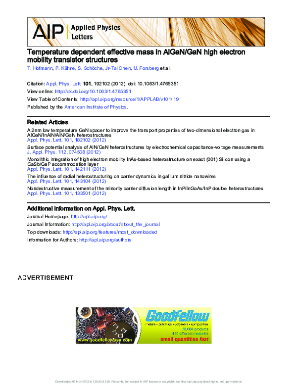 (PDF) Temperature dependent effective mass in AlGaN/GaN high electron ...