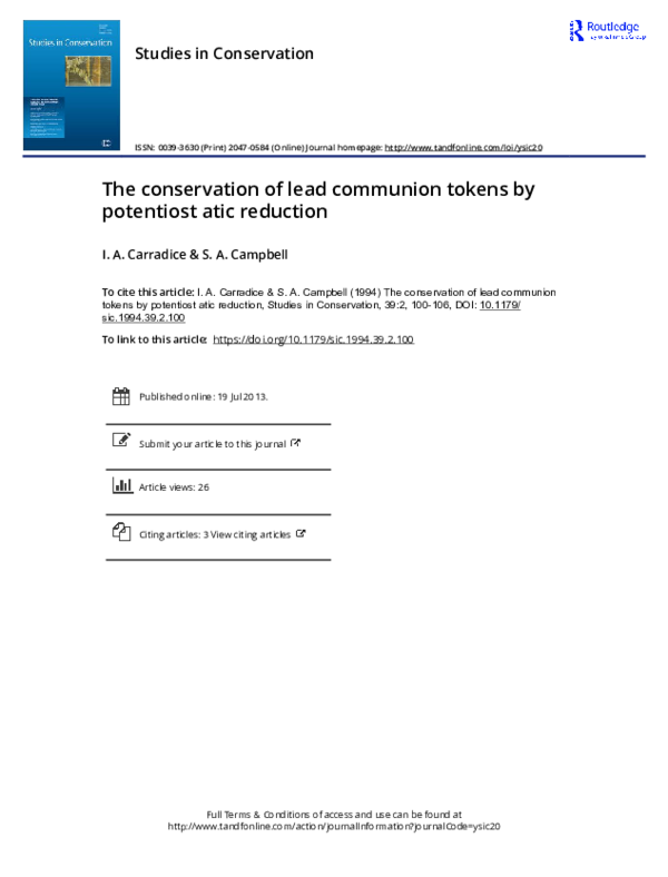 (PDF) The Conservation of Lead Communion Tokens by Potentiostatic Reduction