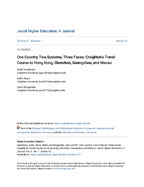 (PDF) One Country, Two Systems, Three Faces: Creighton’s Travel Course ...