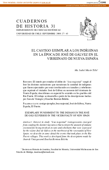 (PDF) El castigo ejemplar a los indígenas en la época de José de Gálvez ...