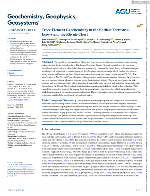 (PDF) Trace Element Geochemistry in the Earliest Terrestrial Ecosystem, the Rhynie Chert