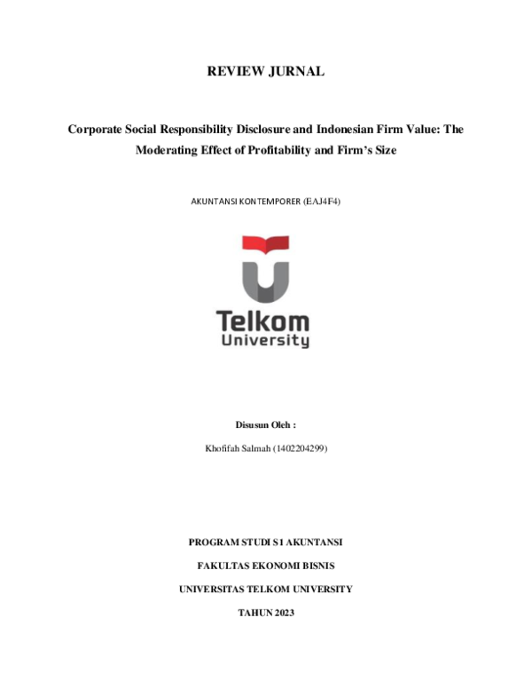 (PDF) Review Jurnal: Corporate Social Responsibility Disclosure and Indonesian Firm Value: The ...