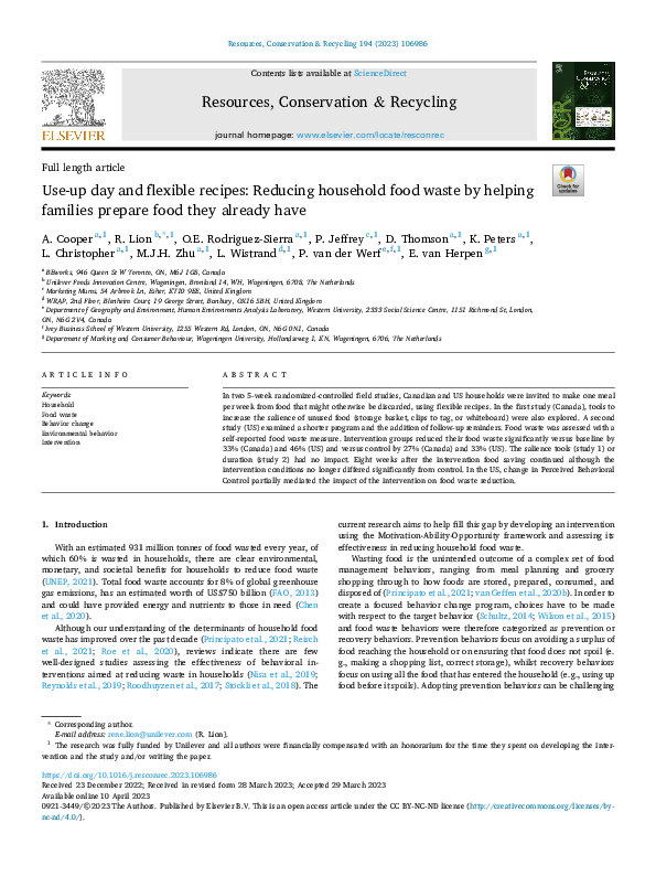(PDF) Use-up day and flexible recipes: Reducing household food waste by ...