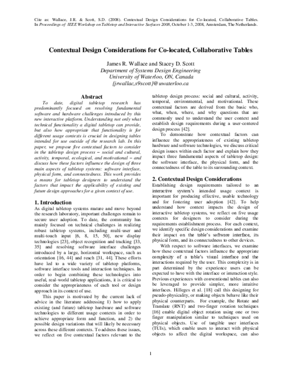 (PDF) Contextual design considerations for co-located, collaborative tables