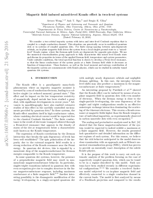(PDF) Magnetic-field-induced mixed-level Kondo effect in two-level systems