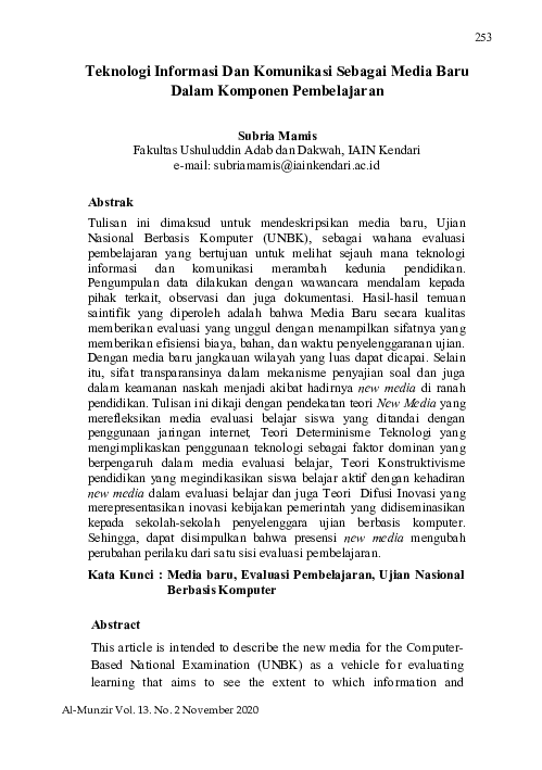(PDF) Teknologi Informasi Dan Komunikasi Sebagai Media Baru Dalam Komponen Pembelajaran