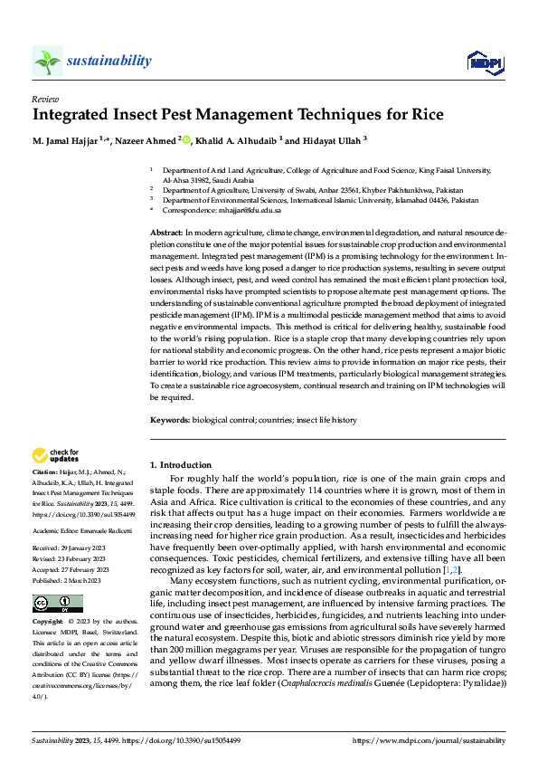 (PDF) Integrated Insect Pest Management Techniques for Rice