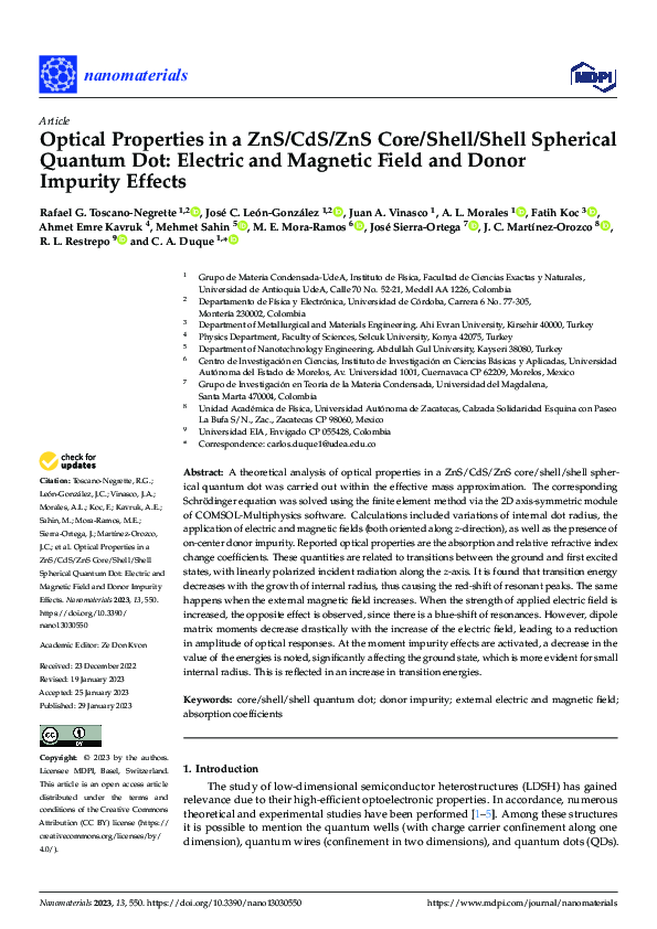 (PDF) Optical Properties in a ZnS/CdS/ZnS Core/Shell/Shell Spherical Quantum Dot: Electric and ...