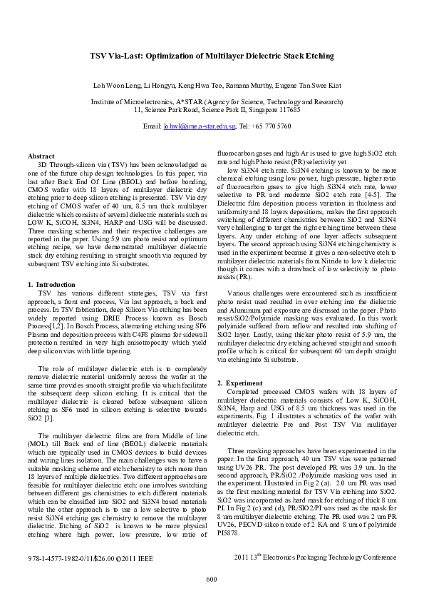 (PDF) TSV via-last: Optimization of multilayer dielectric stack etching ...