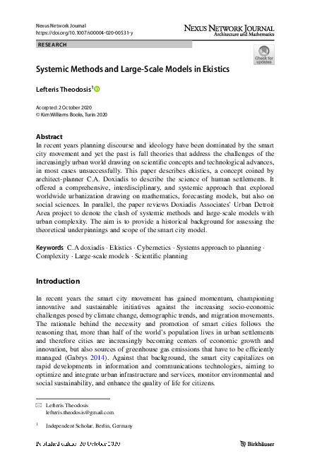(PDF) Systemic Methods and Large-Scale Models in Ekistics