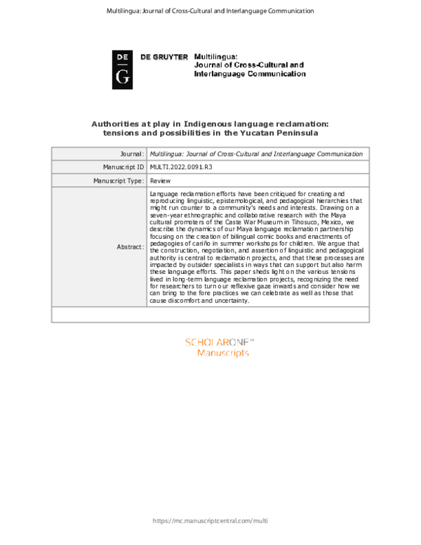 (PDF) Authorities at play in Indigenous language reclamation: tensions ...