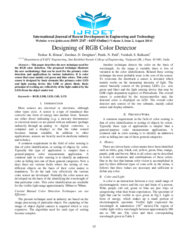 (PDF) Designing of RGB Color Detector