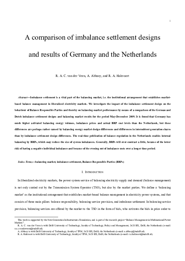 (PDF) A comparison of imbalance settlement designs and results of ...