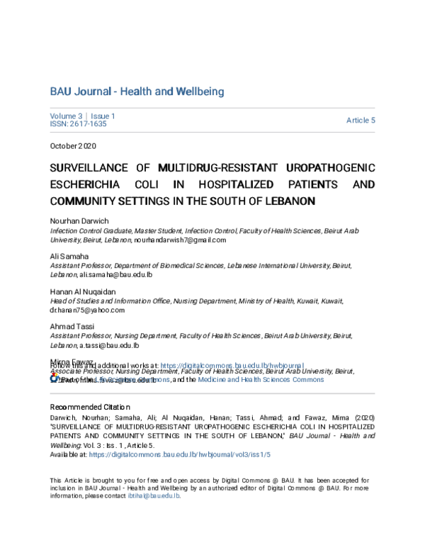 (PDF) Surveillance of Multidrug-Resistant Uropathogenic Escherichia Coli in Hospitalized ...