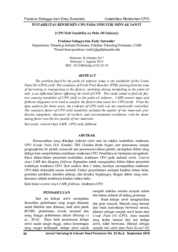 (PDF) INSTABILITAS RENDEMEN CPO PADA INDUSTRI MINYAK SAWIT [CPO Yield ...
