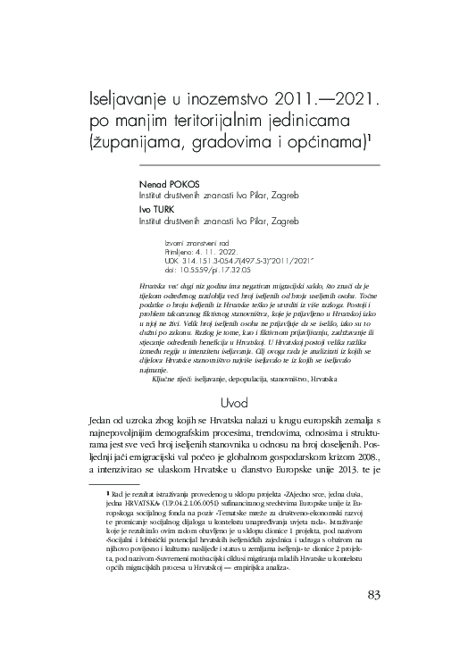(PDF) Iseljavanje u inozemstvo 2011.-2021. po manjim teritorijalnim ...