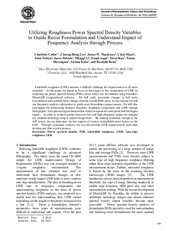 (PDF) Metrology method for the correlation of line edge roughness for ...