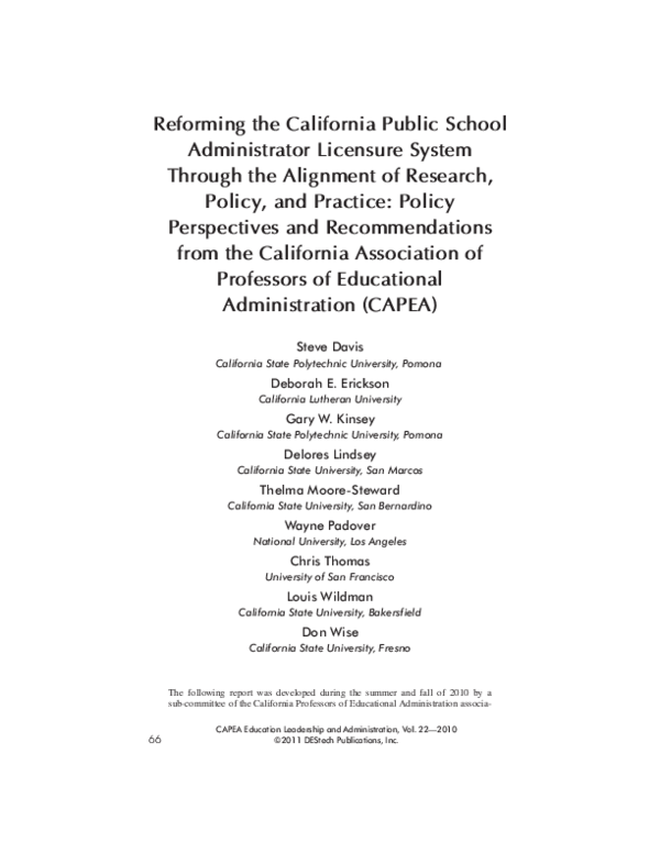 (PDF) Reforming the California Public School Administrator Licensure ...