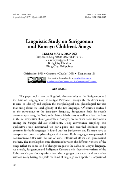 (PDF) Linguistic Study on Surigaonon and Kamayo Children's Songs