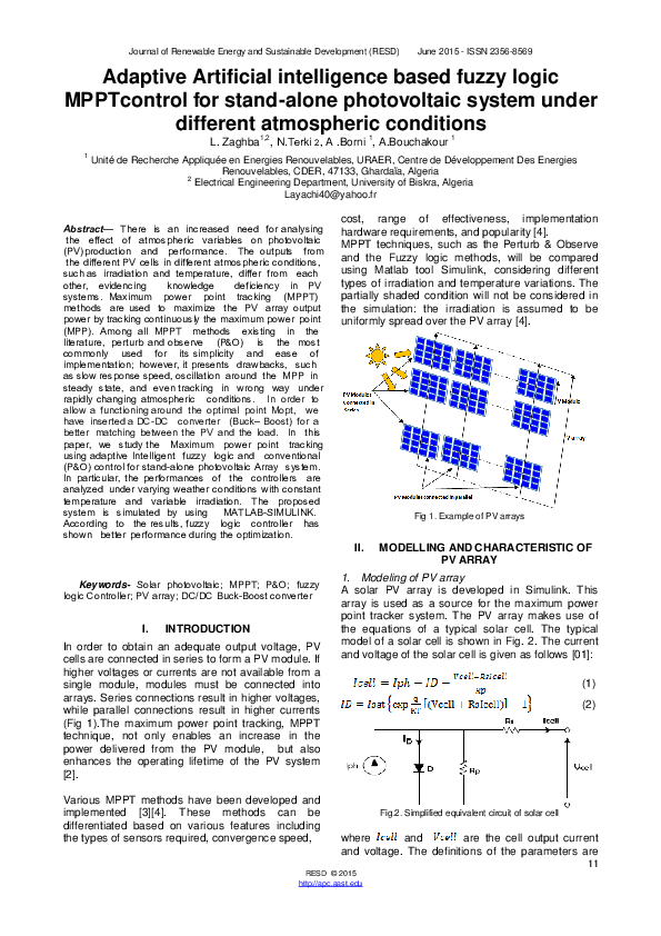 (PDF) Adaptive Artificial intelligence based fuzzy logic MPPTcontrol for stande-alone ...