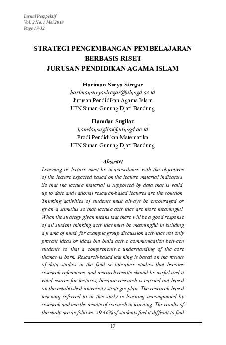 (PDF) Strategi Pengembangan Pembelajaran Berbasis Riset Jurusan Pendidikan Agama Islam