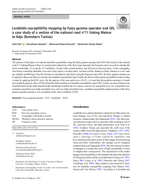 (PDF) Landslide susceptibility mapping by fuzzy gamma operator and GIS, a case study of a ...