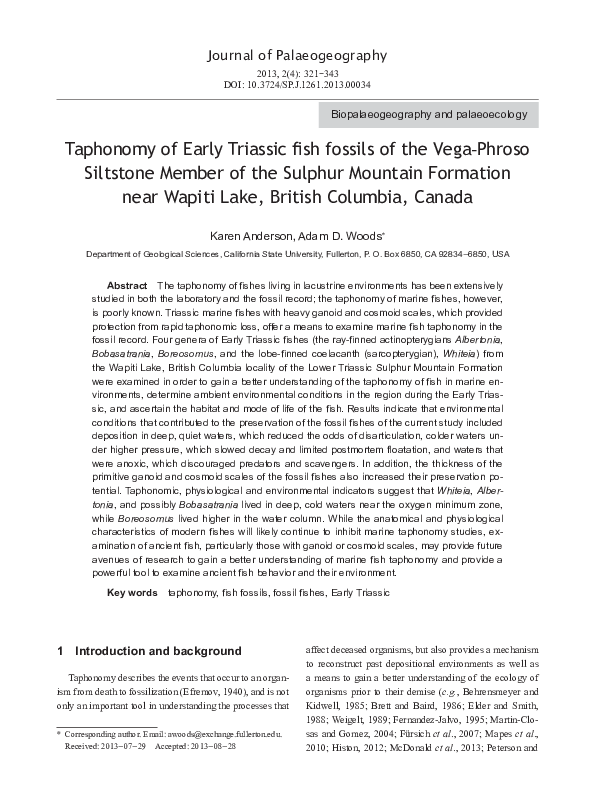 (PDF) Taphonomy of Early Triassic fish fossils of the Vega-Phroso ...